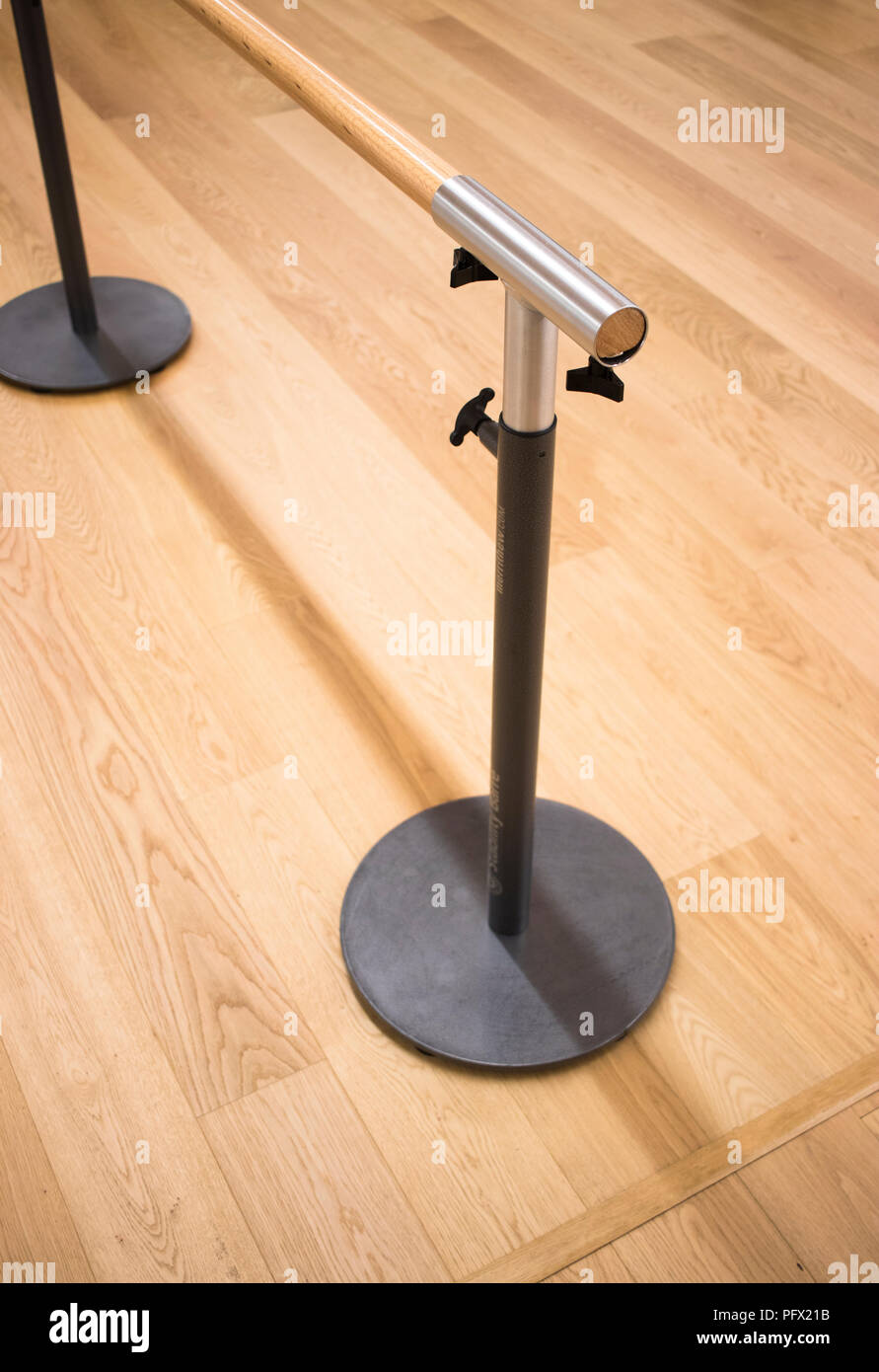 Pilates fitness studio gym room with training dance ballet bar for ...
