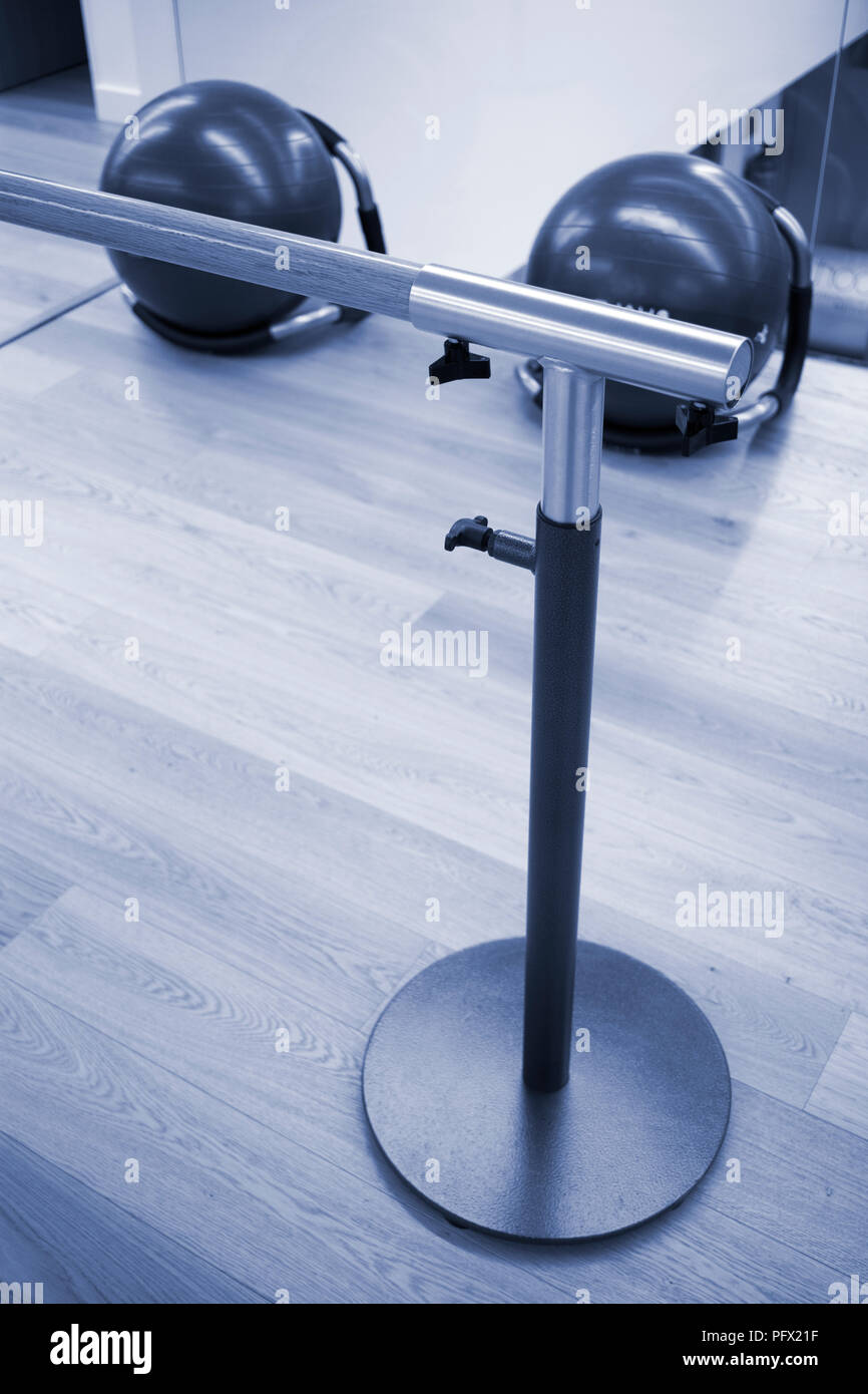 Pilates fitness studio gym room with training dance ballet bar for ...