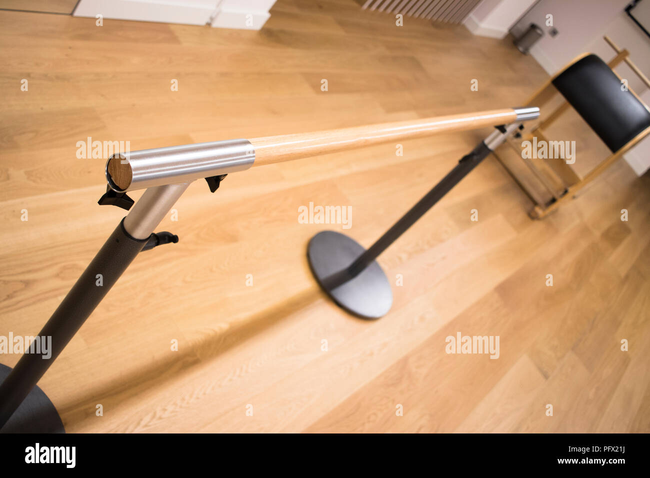 Pilates fitness studio gym room with training dance ballet bar for ...