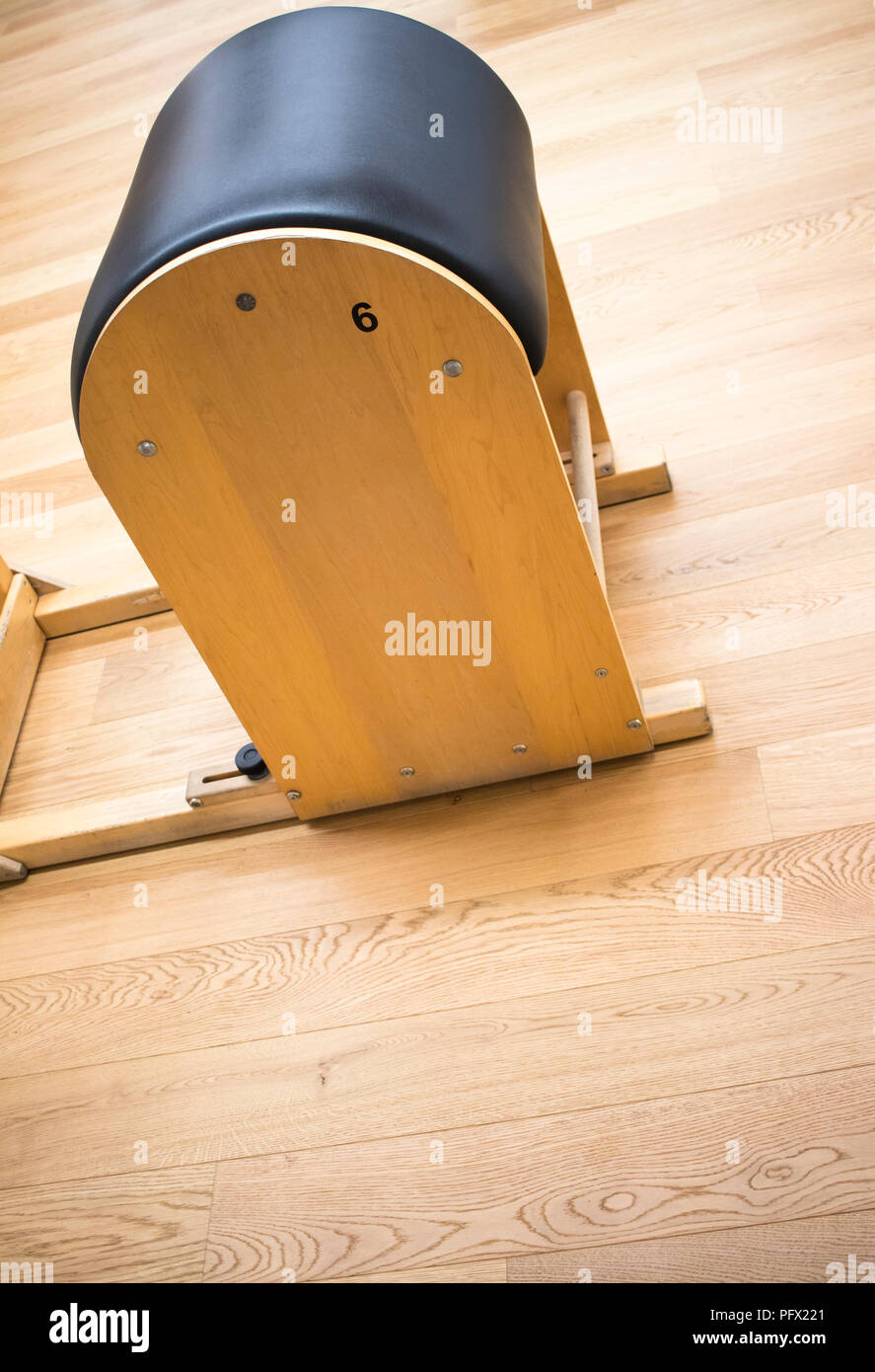 Pilates machine fitness studio gym room with training barrel Stock ...