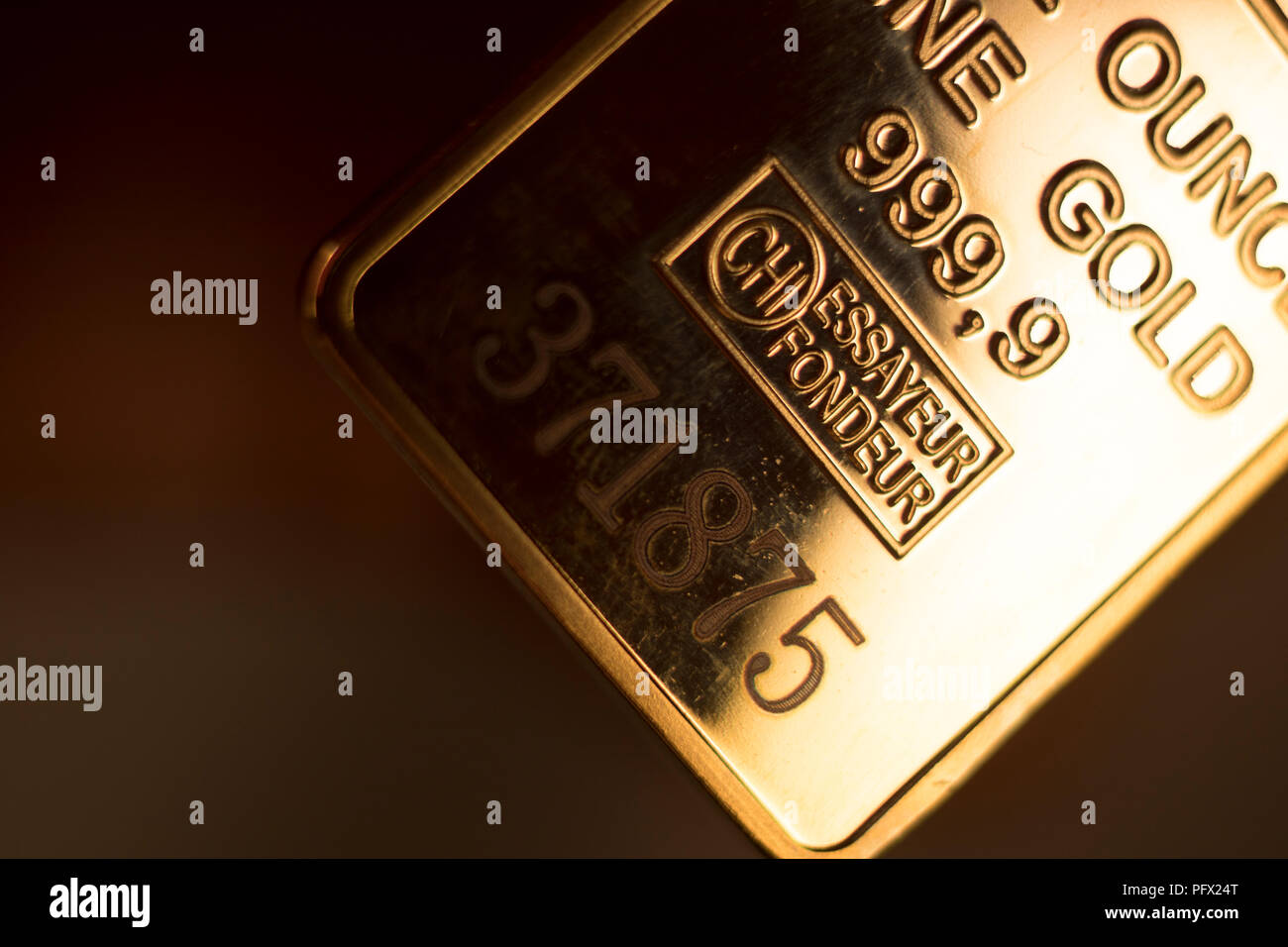 Fine solid gold 999.9 one ounce bullion ingot precious metals bar ...