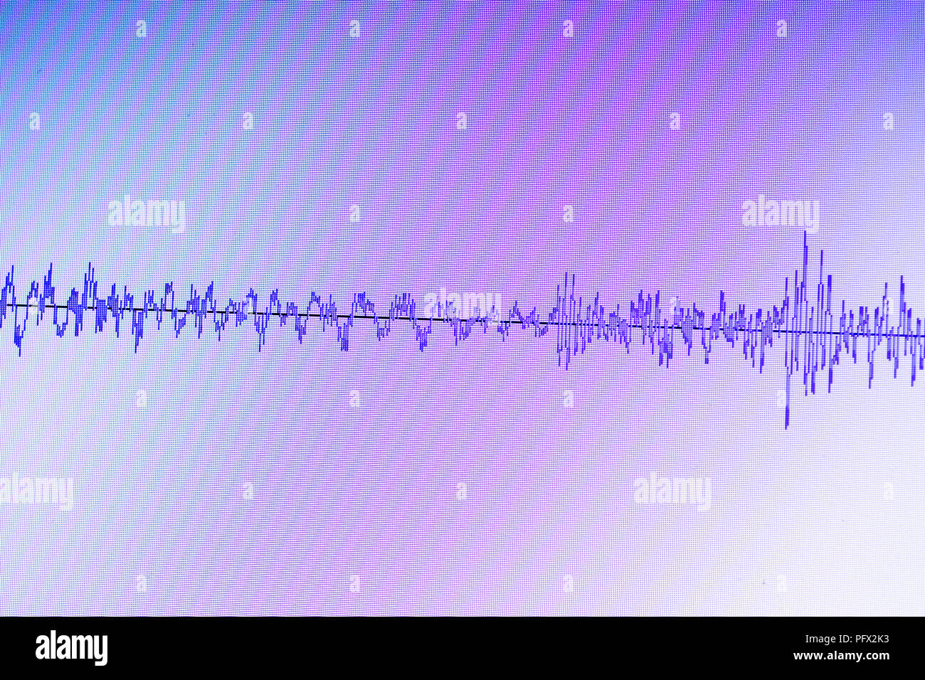 Audio sound wave studio editing computer program screen showings sounds ...