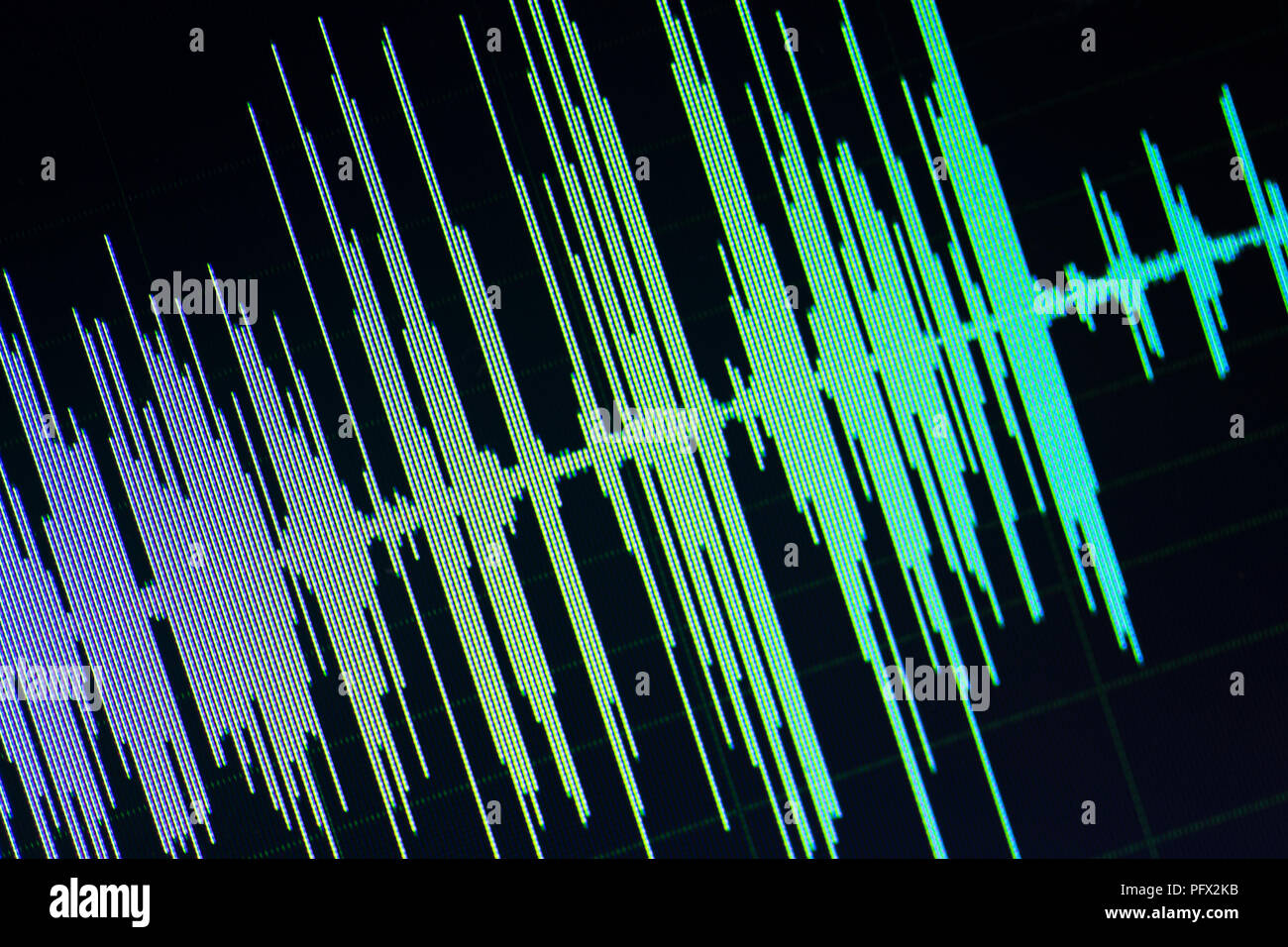 Audio sound wave studio editing computer program screen showings sounds ...