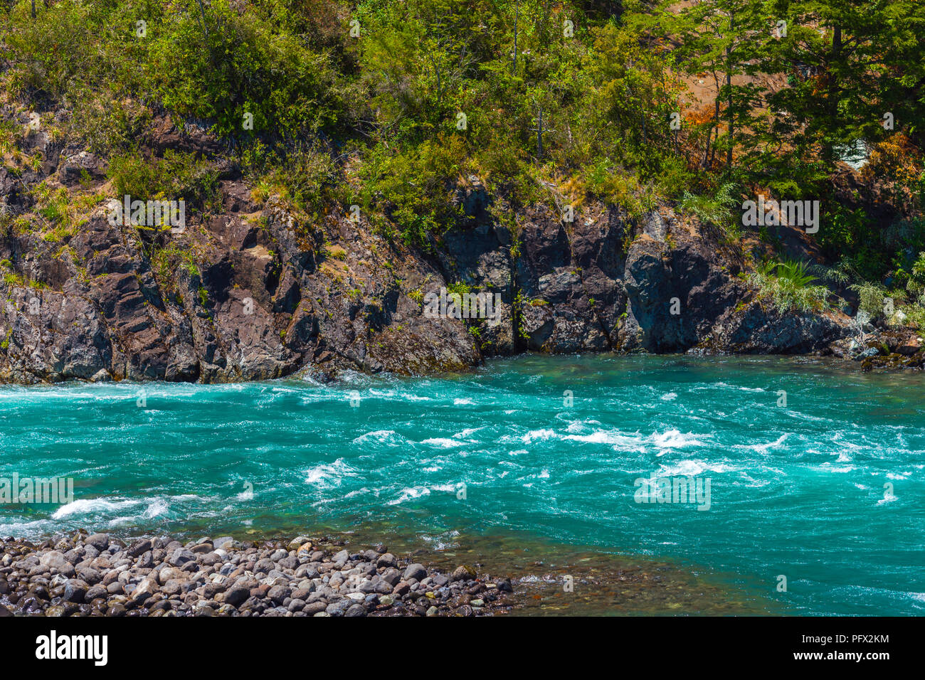 Petrohue river in national park Vicente Perez Rosales, Patagonia, Chile ...