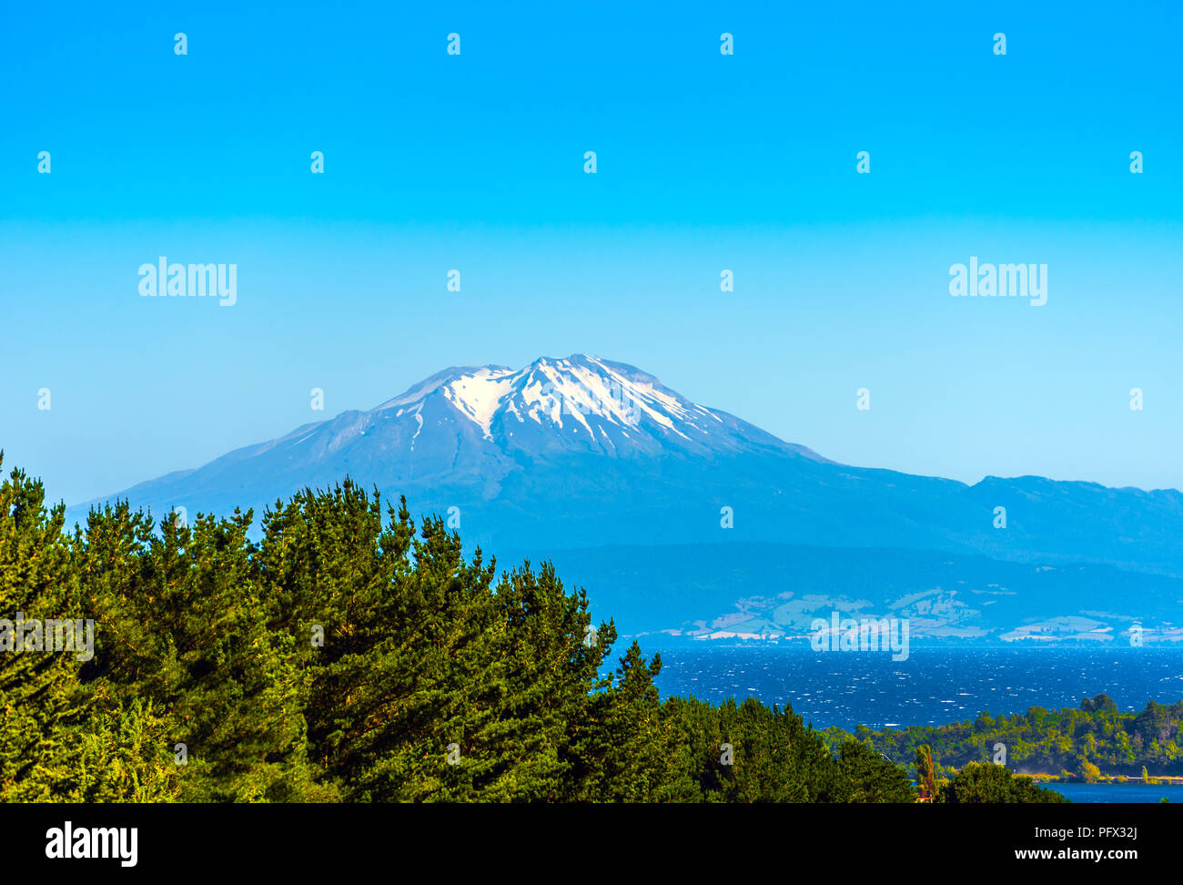 View of Calbuco volcano, Puerto Octay, Chile. Copy space for text Stock ...
