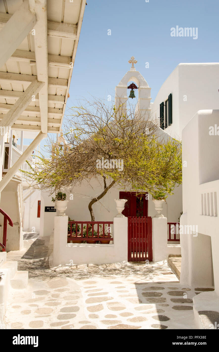 Mykonos Church vernacular island architecture and a single bell Stock ...