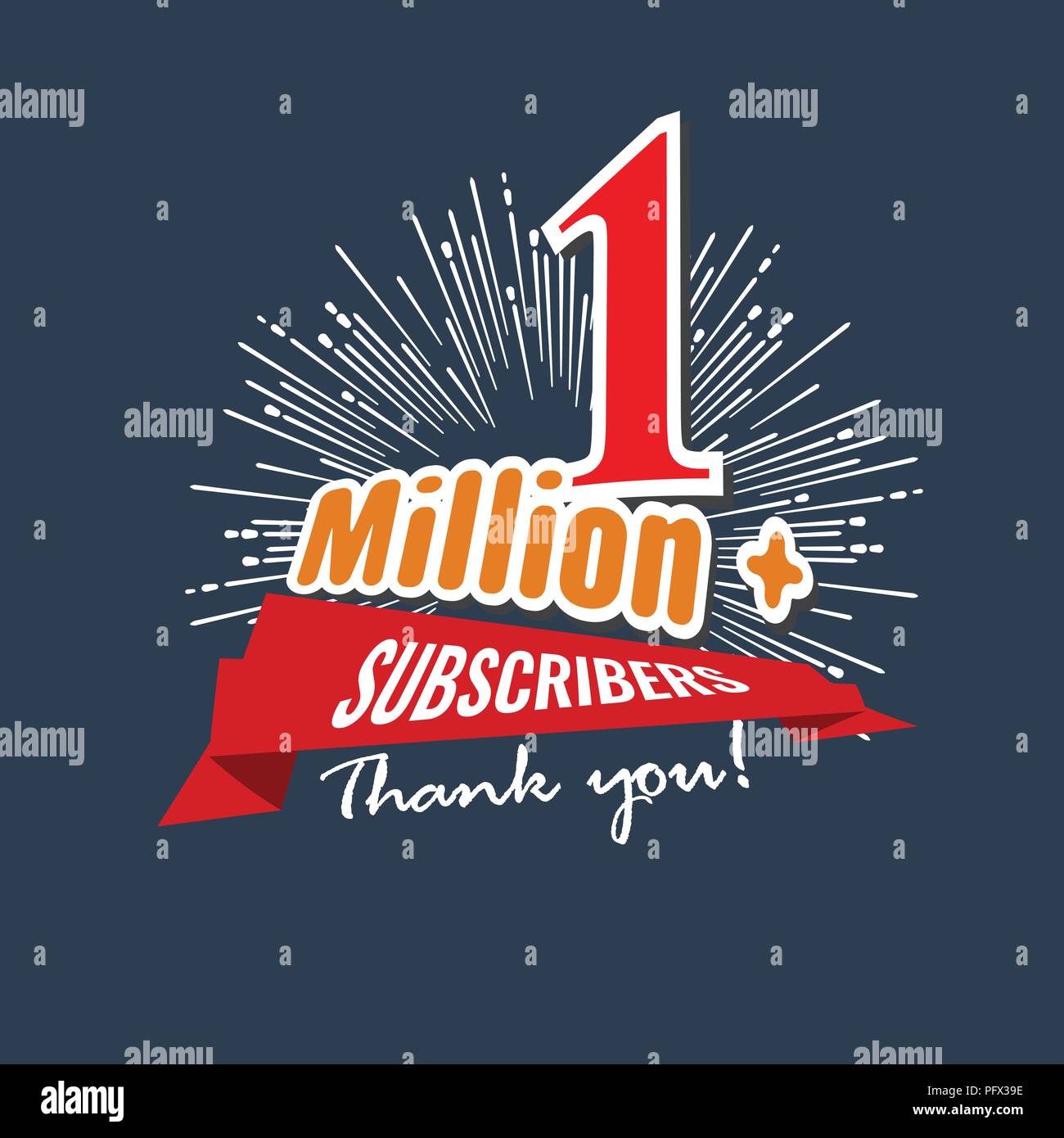 1 Million followers or subscribers achivement symbol design with ribbon ...
