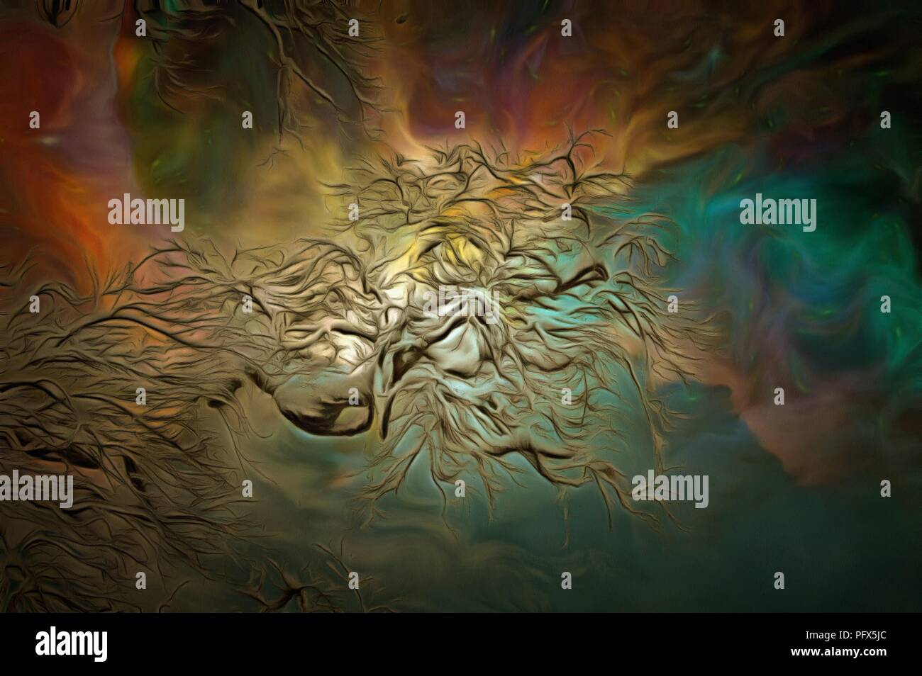 Abstract painting. Tree branch on a colorful background Stock Photo - Alamy