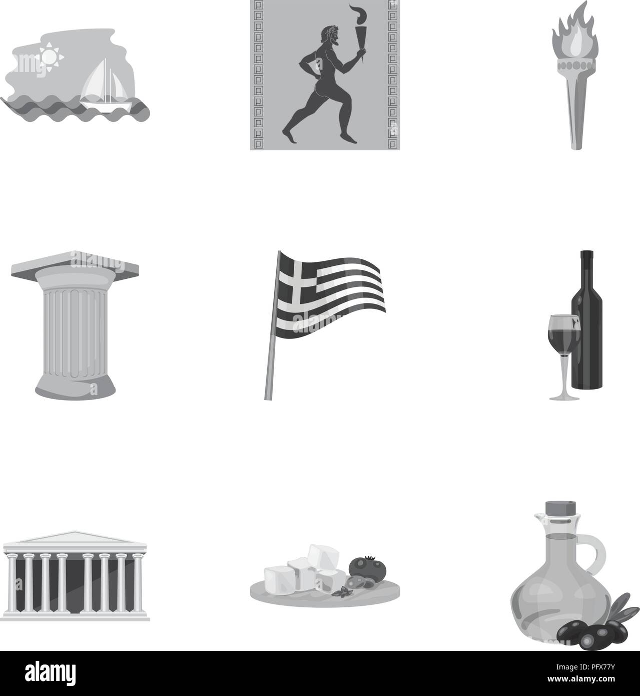 Greece set icons in monochrome design. Big collection of Greece vector ...