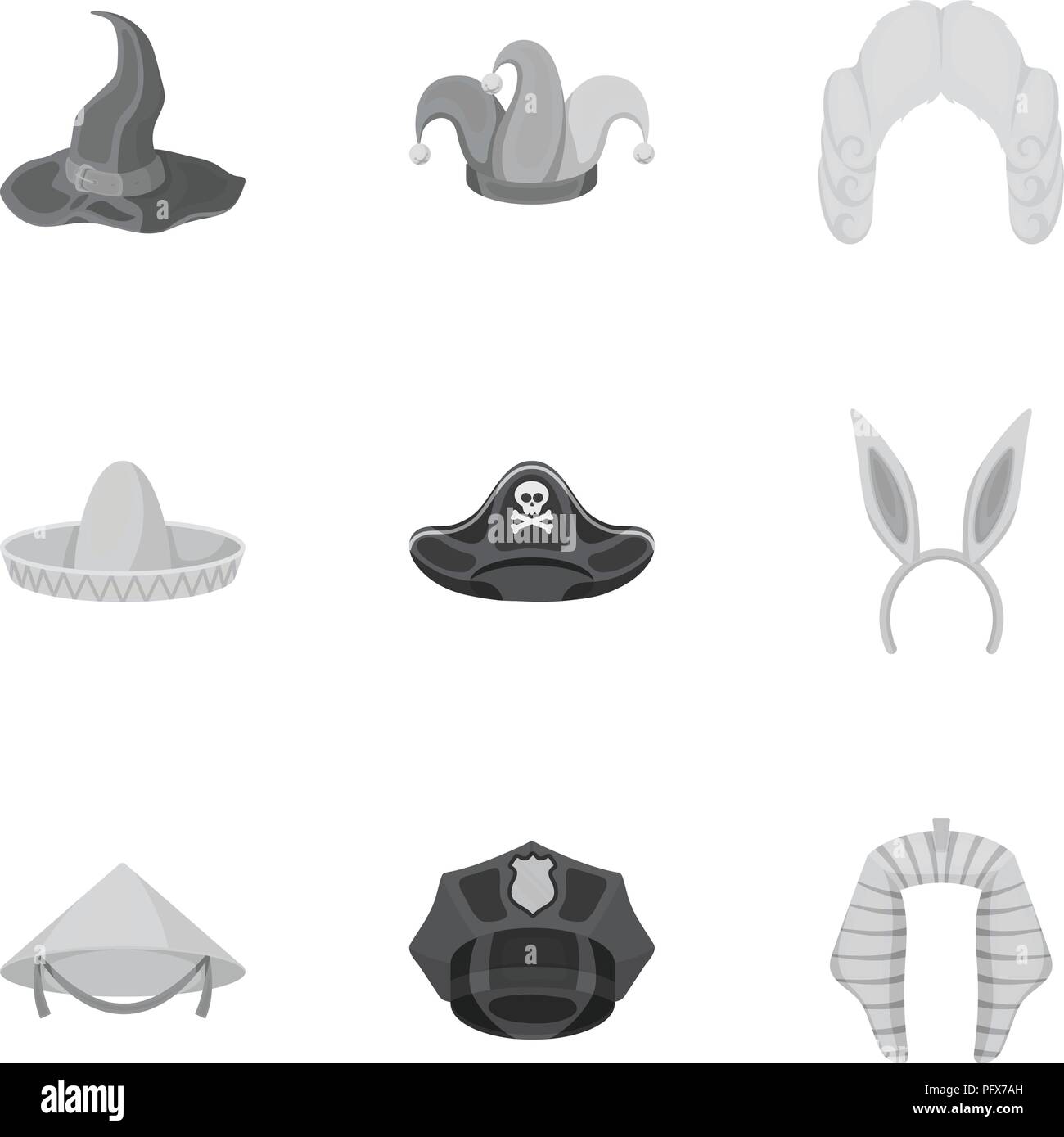 Hats set icons in monochrome style. Big collection of hats vector ...
