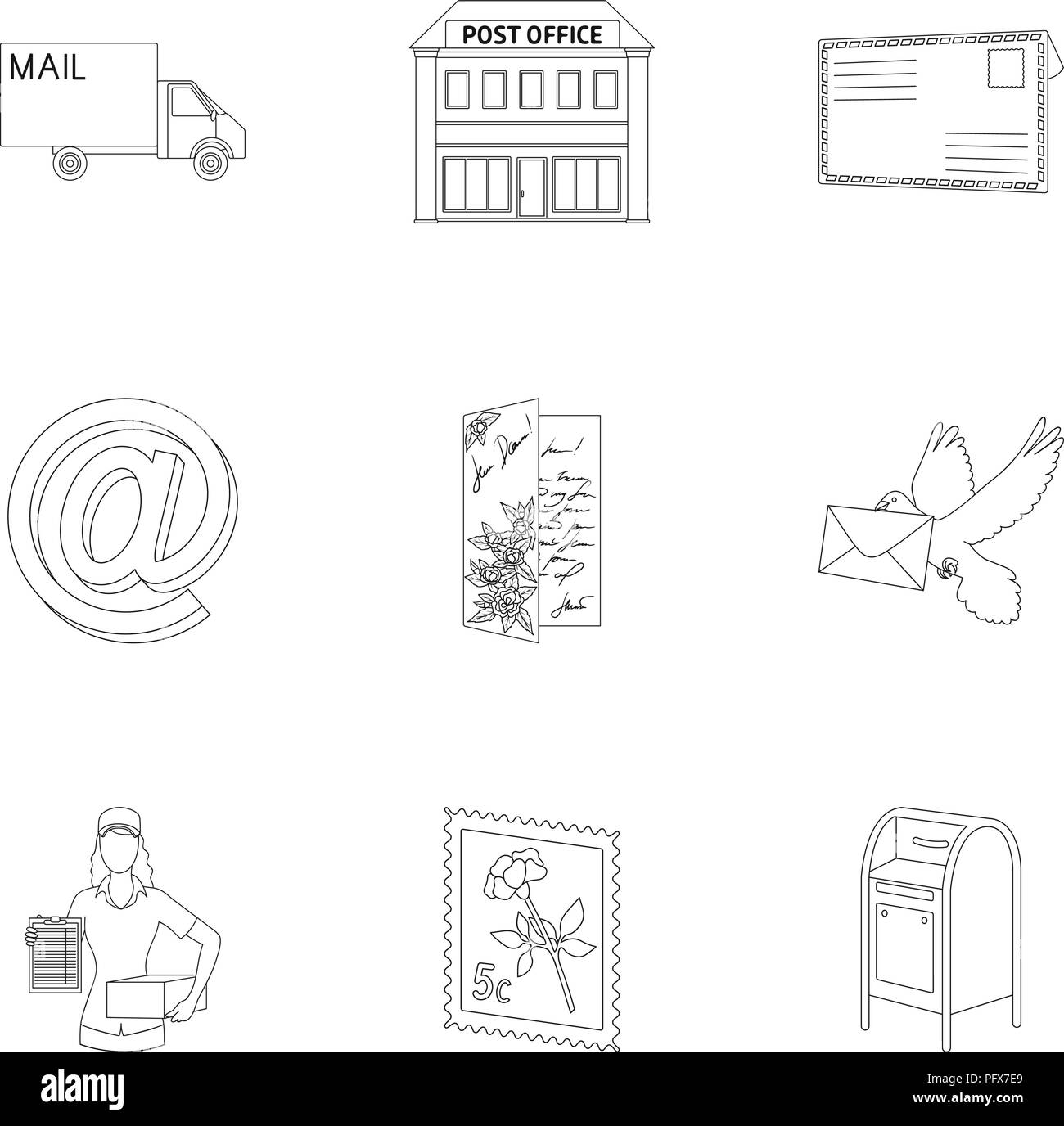 Postman, envelope, mail box and other attributes of postal service.Mail ...