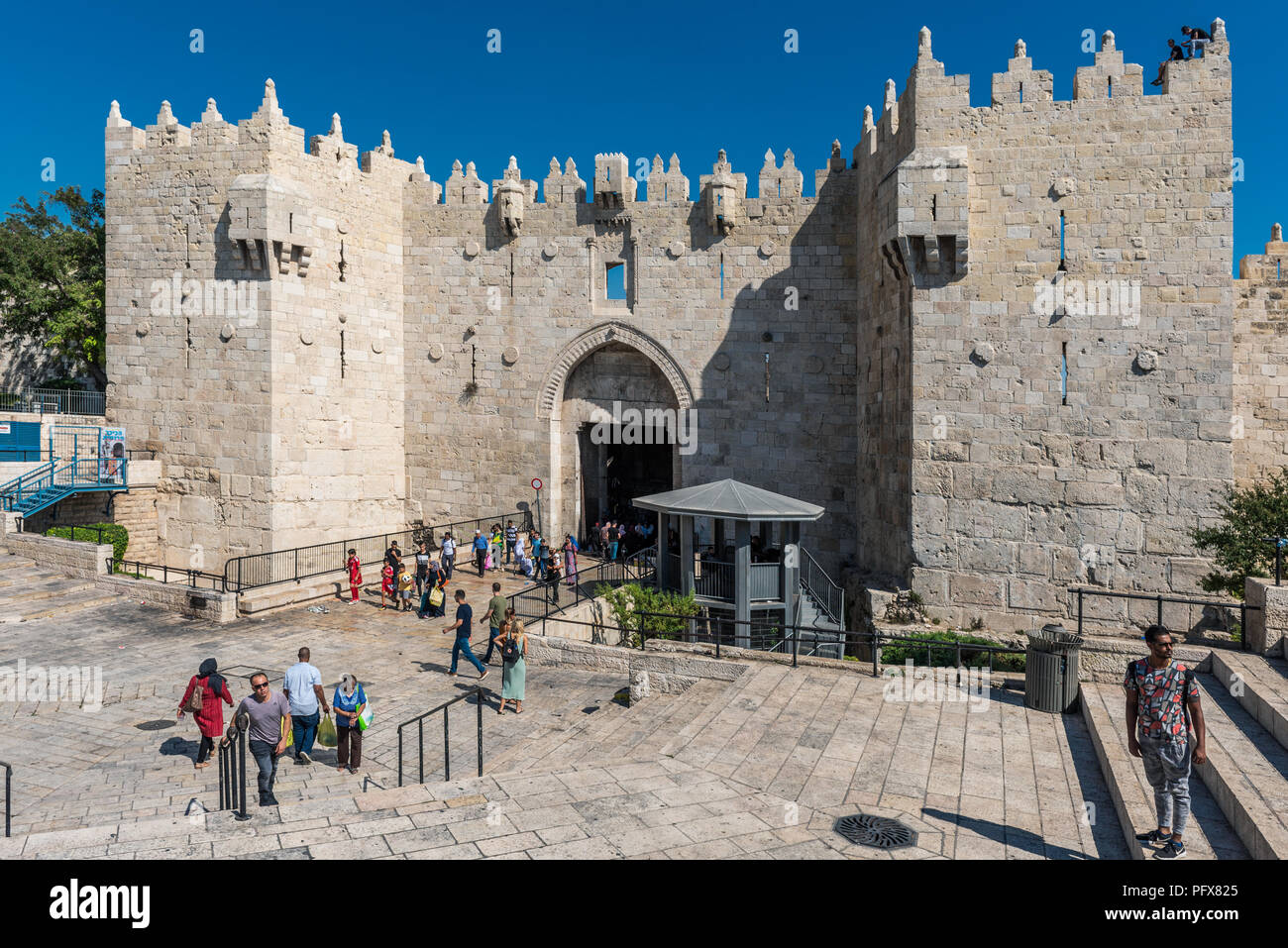 Israel, Jerusalem - 16 August 2018: Damascus gate - one of the seven ...