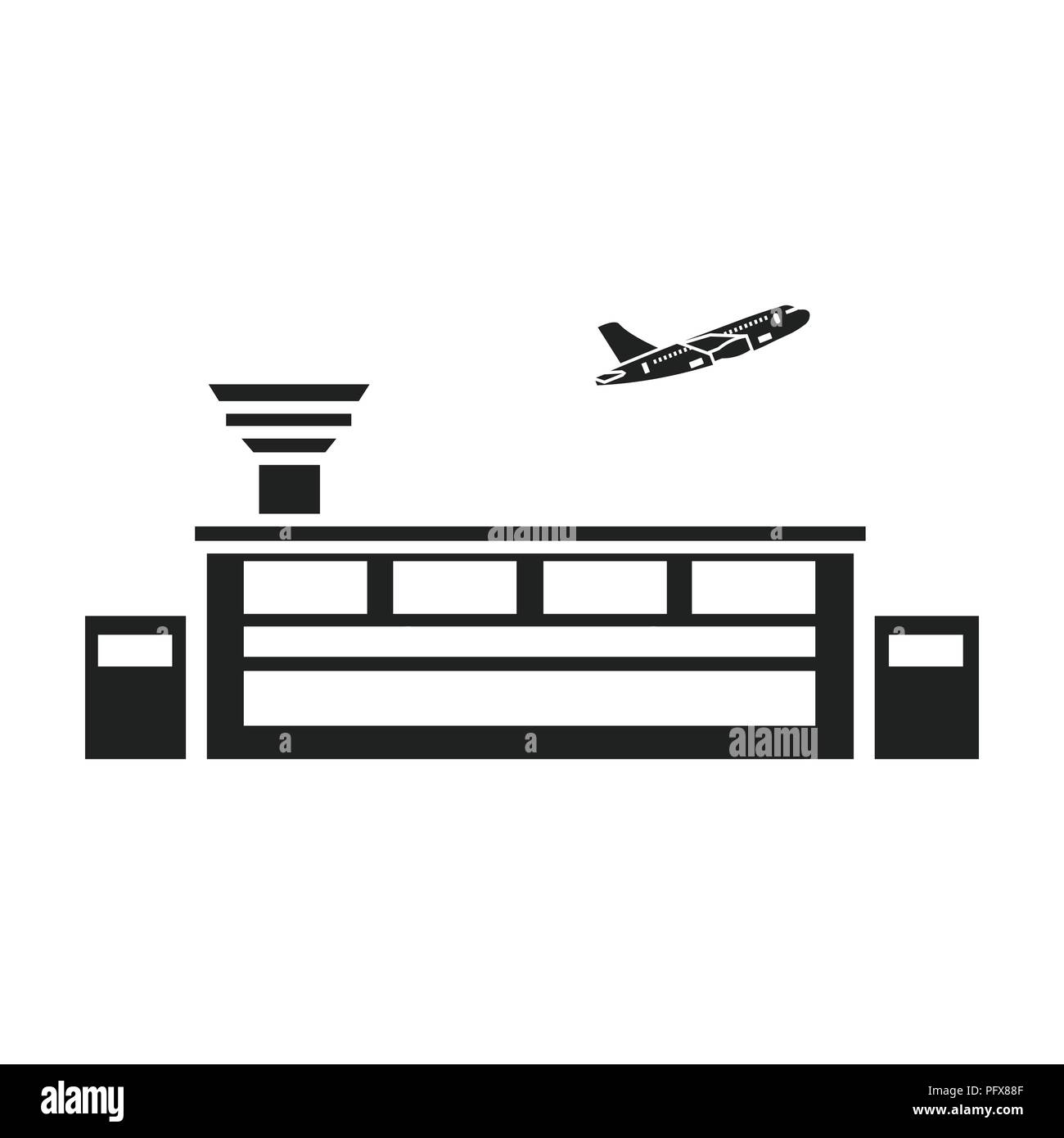 Airport icon in black style isolated on white background. Building ...
