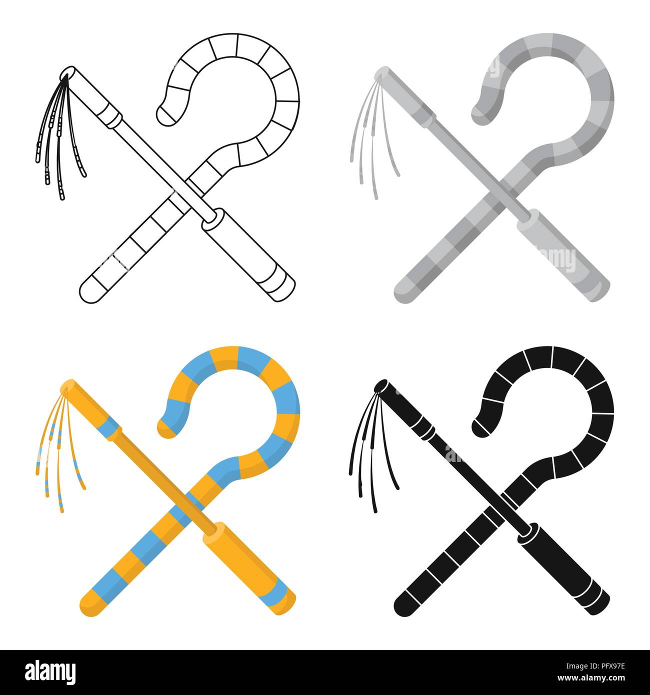 Crook and flail icon in cartoon style isolated on white background ...