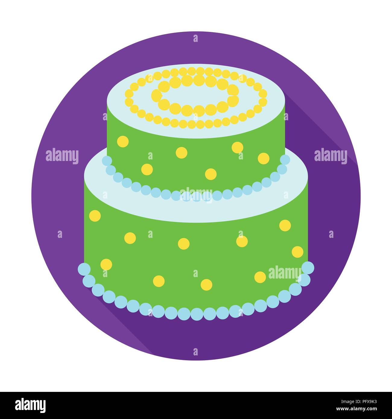 Green cake with yellow dots icon in flat design isolated on white ...