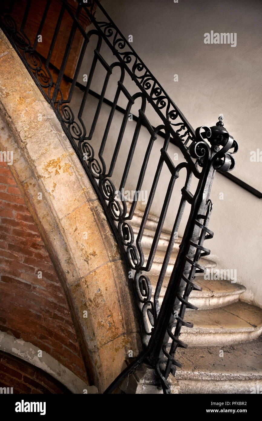 Old and weathered wrought iron handrail in a French mansion Stock Photo ...