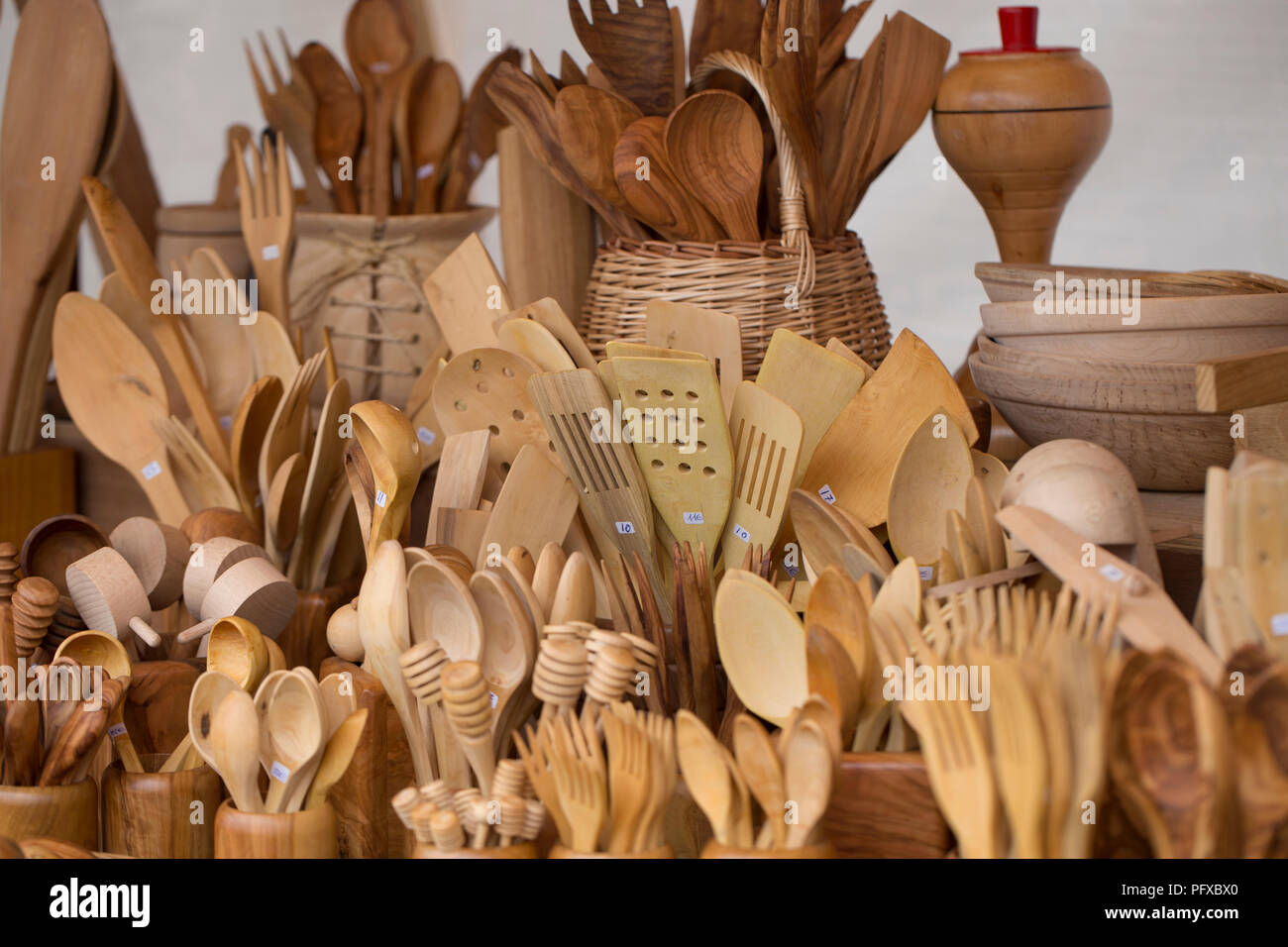Wooden kitchen utensils Stock Photo - Alamy