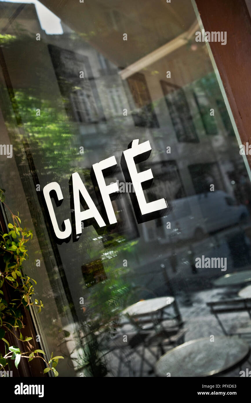 Window of a vintage bistro in South of France Stock Photo - Alamy