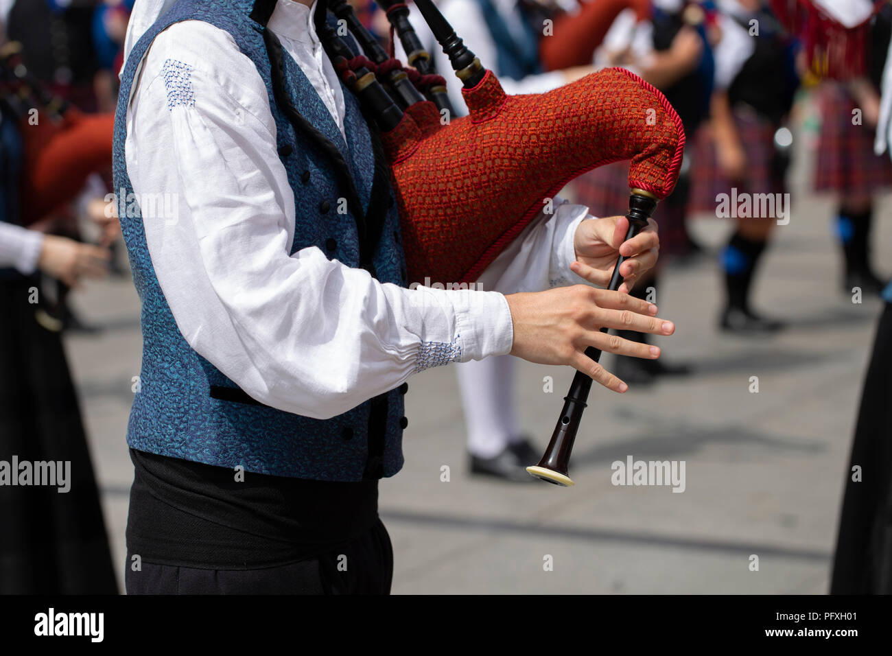 Man playing bagpipe, spanish traditional pipe band Stock Photo - Alamy