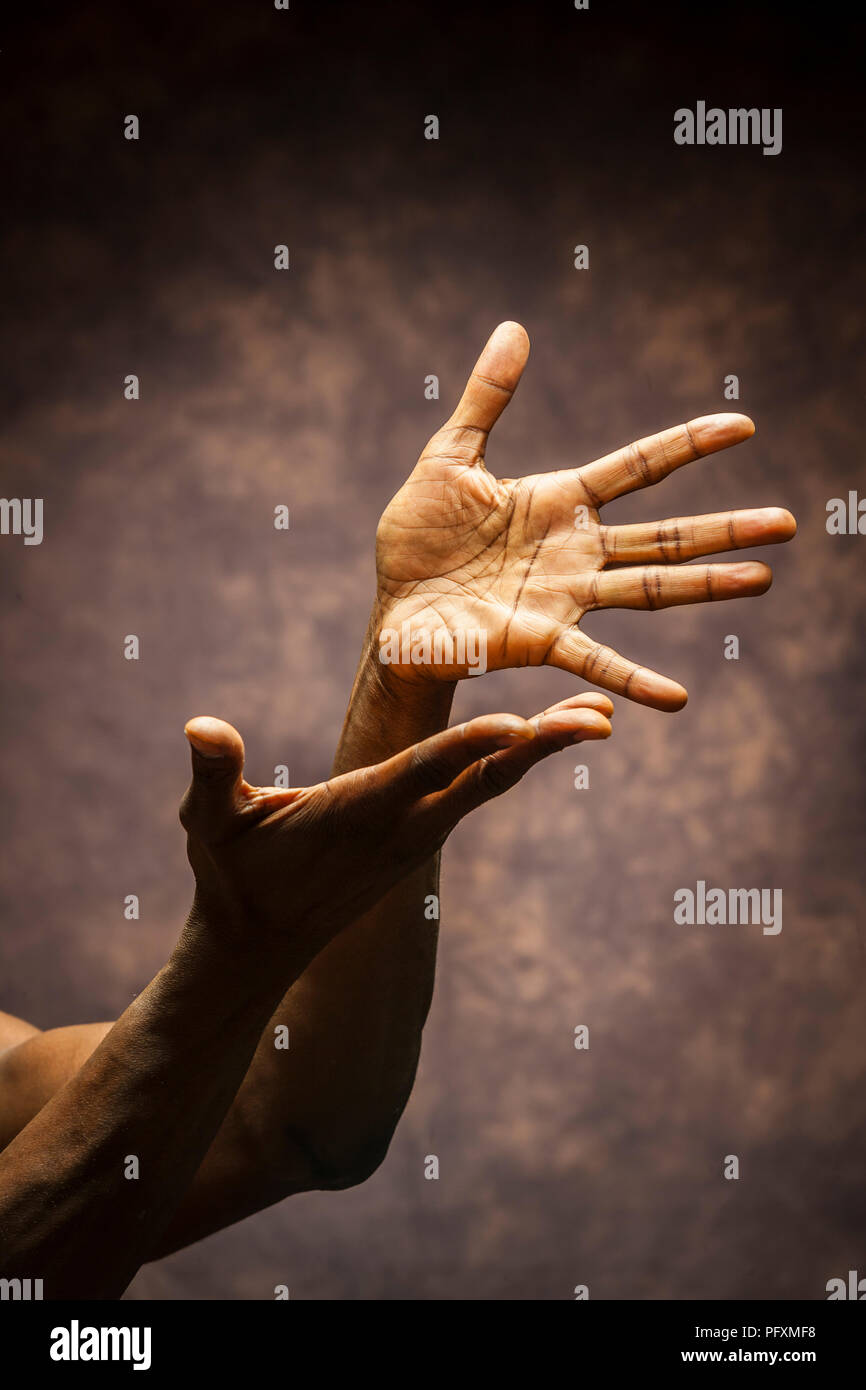 A pair of African American / black hands and arms in various positions ...