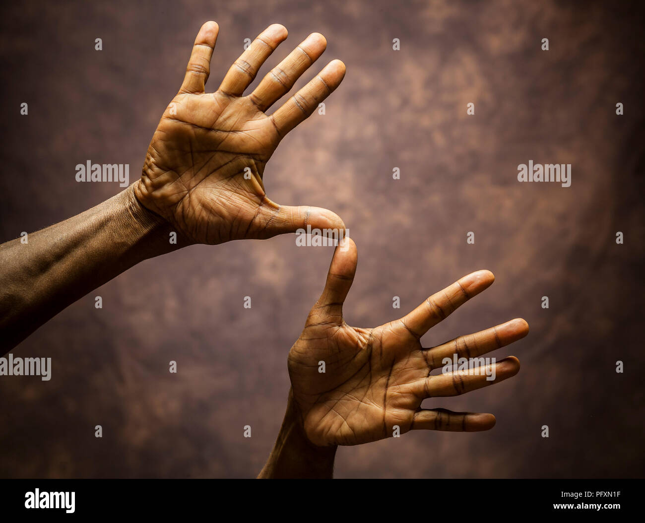 A pair of African American / black hands and arms in various positions ...