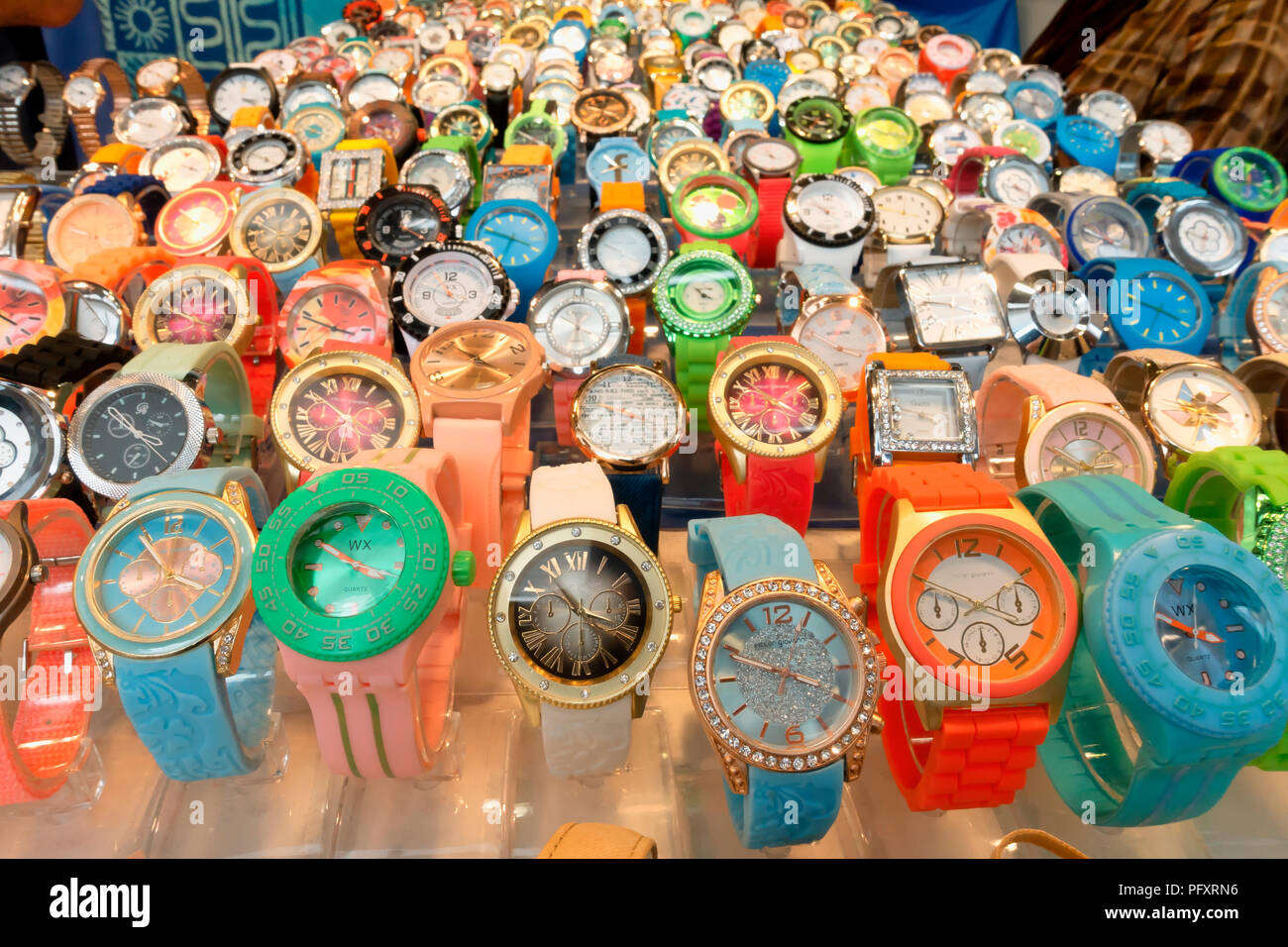 Showcase of a watch store in the Fair Trade of Gijon 2018. August 16 ...