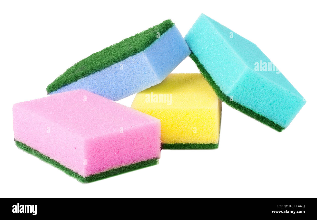 colorful sponges for washing dishes on a white background Stock Photo ...