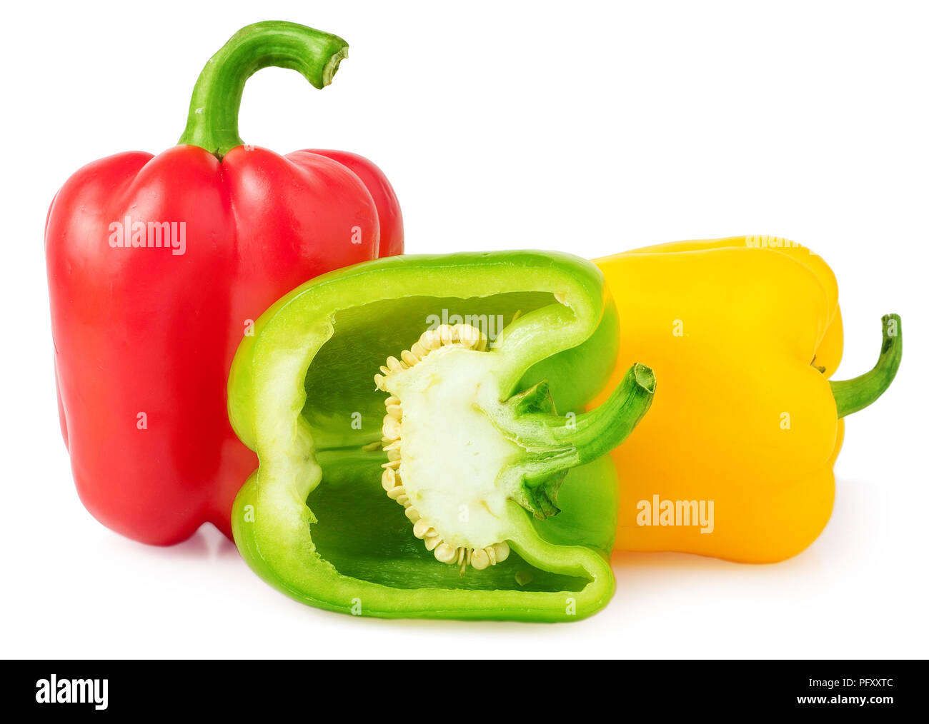 bell peppers with half isolated on white Stock Photo - Alamy