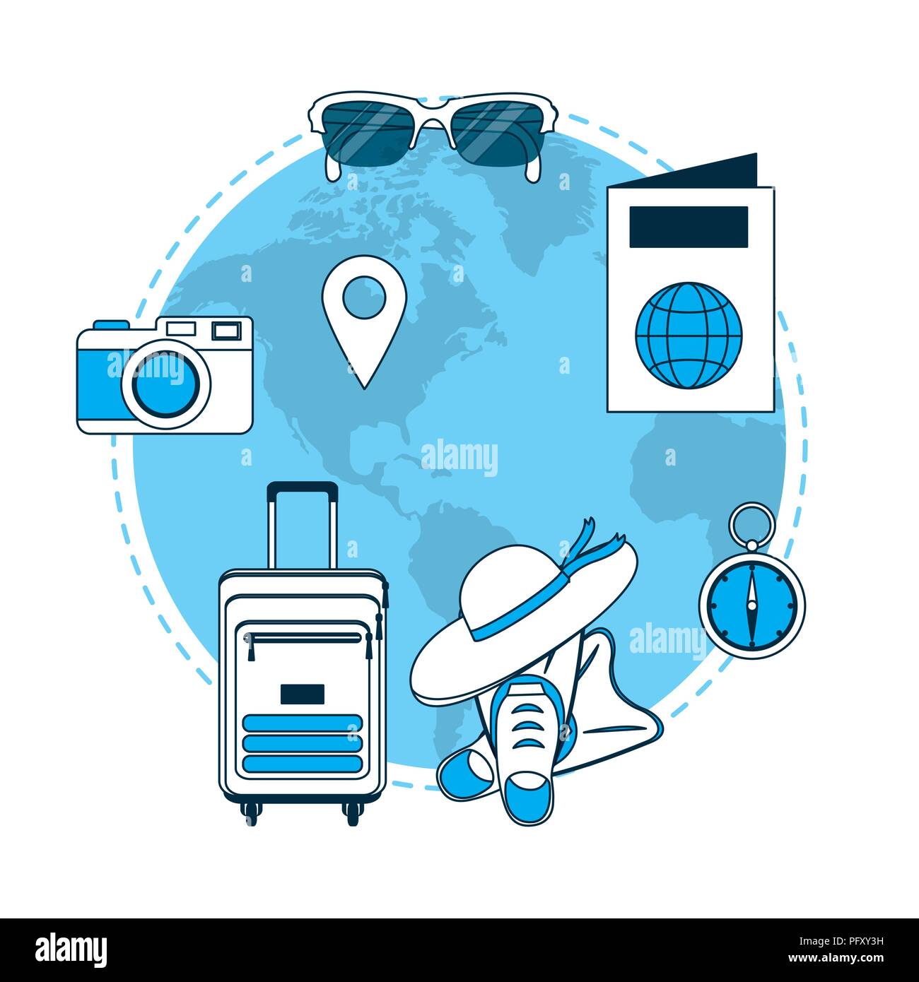 Travel world hat sunglasses Stock Vector Images - Alamy