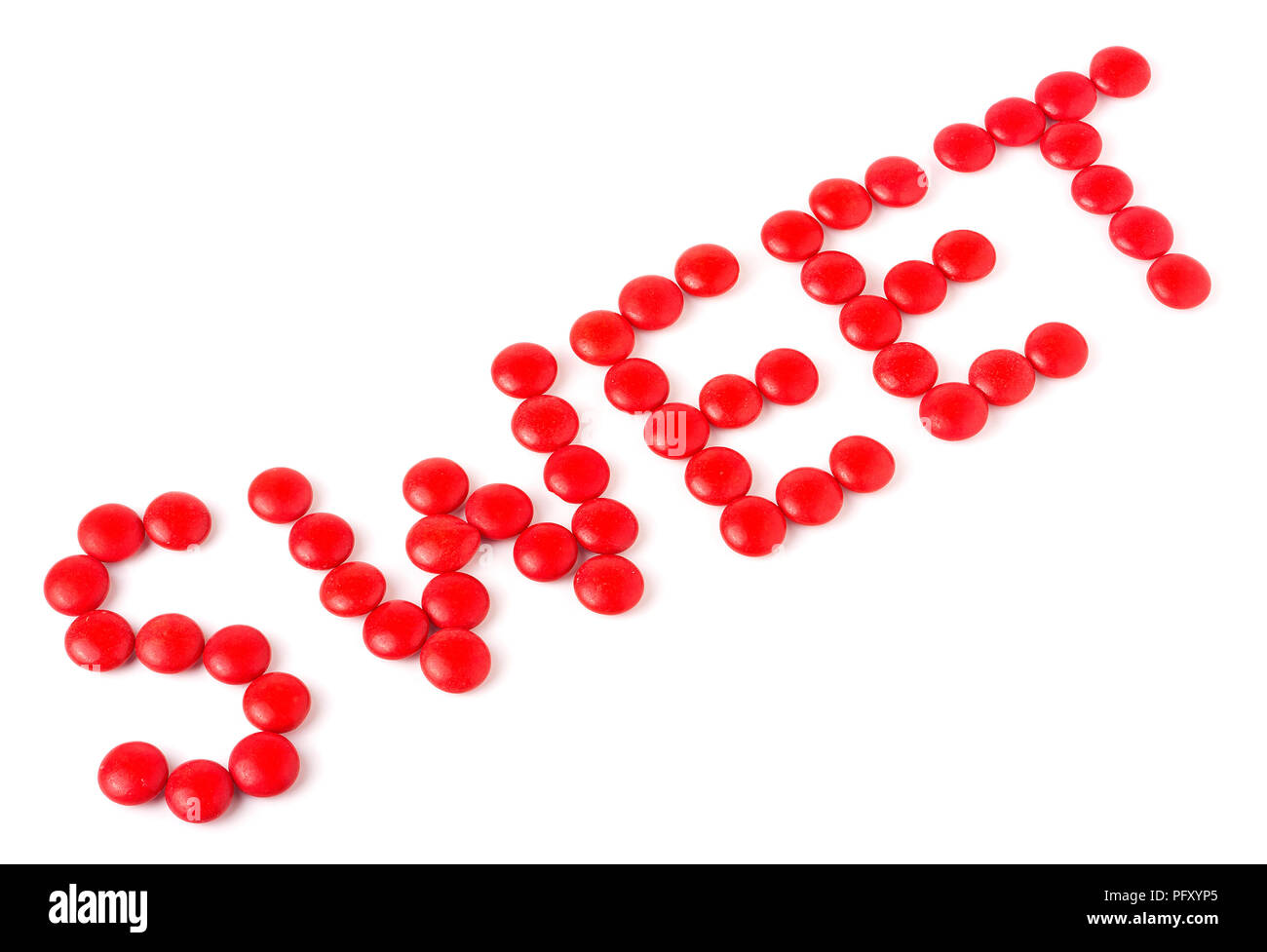 word sweet from red sweets isolated on white Stock Photo - Alamy