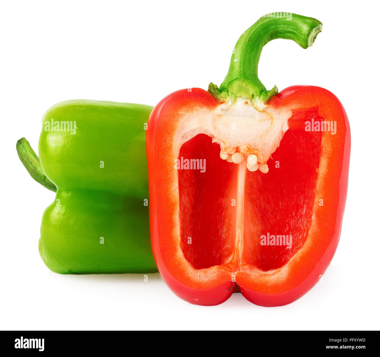 bell peppers with half isolated on white Stock Photo - Alamy