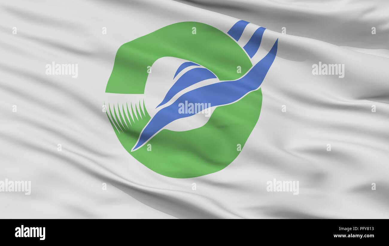 Wajima City Flag, Japan, Ishikawa Prefecture, Closeup View Stock Photo ...