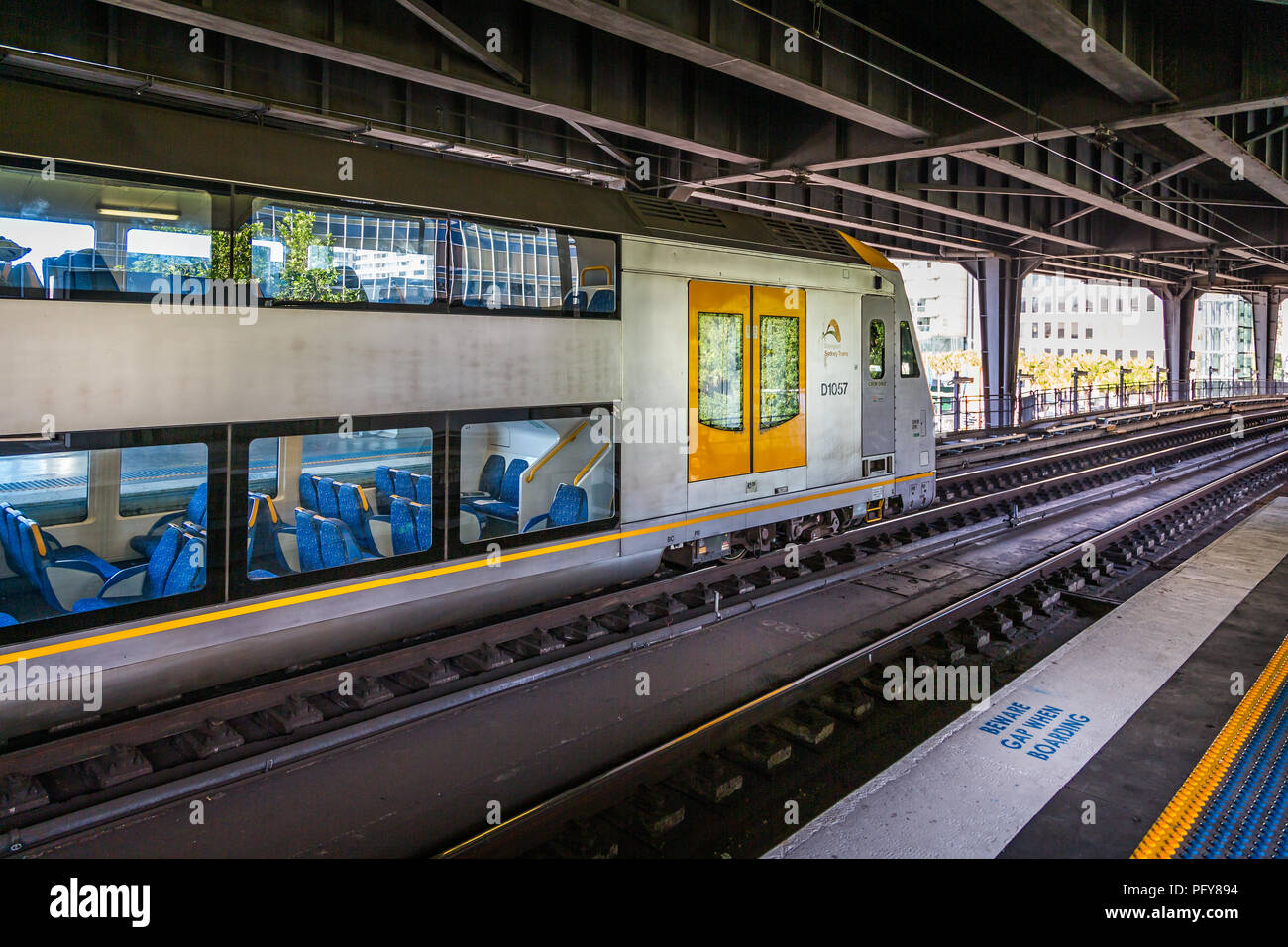 Train arriving at Circular Quay elevated train station in Sydny, NSW ...