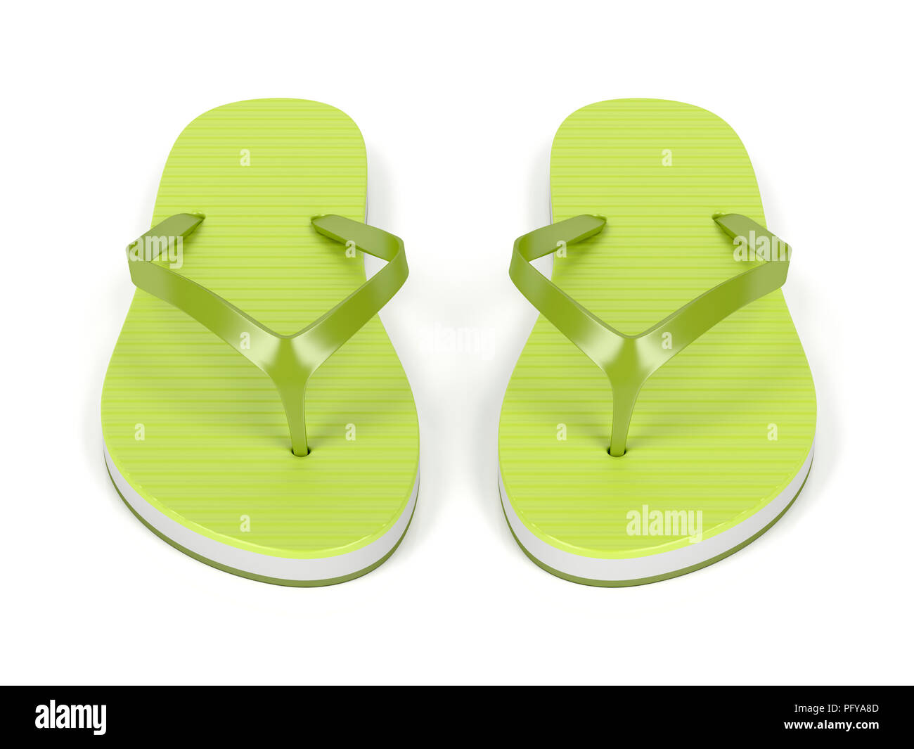 Green flip flops on white background Stock Photo - Alamy