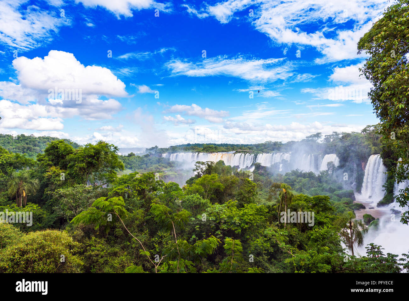 View of the waterfall on the Iguazu river, located on the border of ...