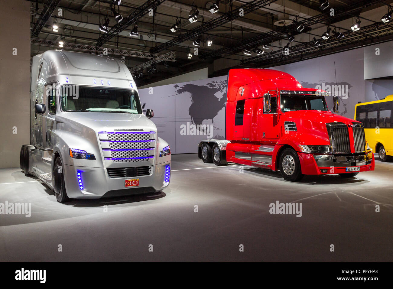 HANNOVER, GERNANY - SEP 21, 2016: Western Star 5700 and Freightliner ...