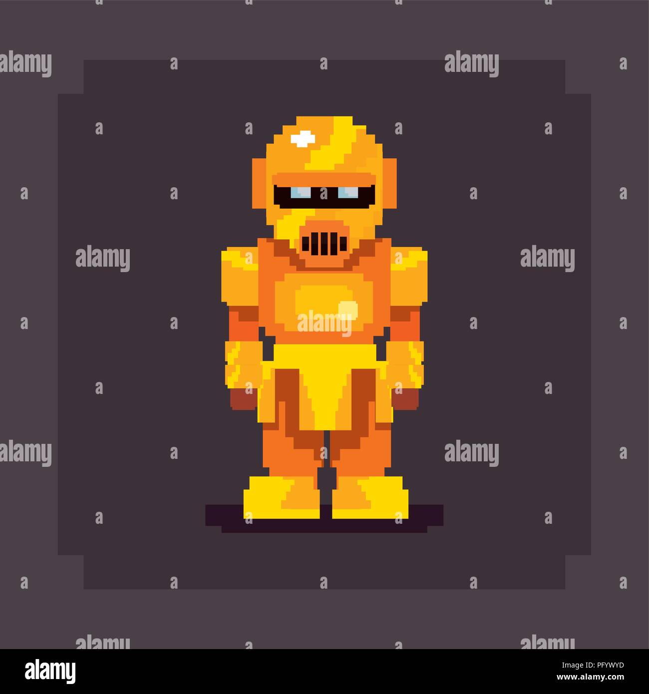 pixelated videogame robot character icon over gray background, vector ...