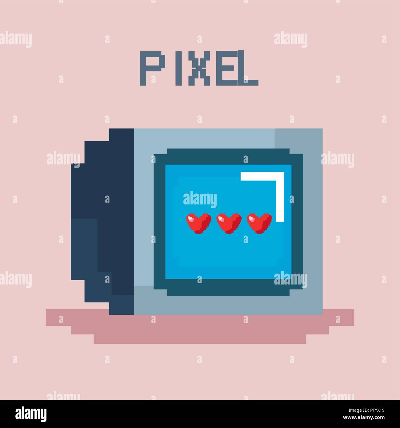 pixelated tv with hearts over pink background, colorful design. vector ...