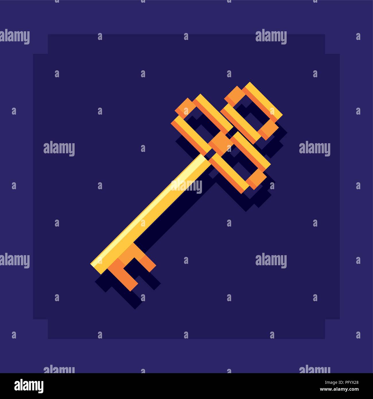 pixelated old key icon over blue background, colorful design. vector ...
