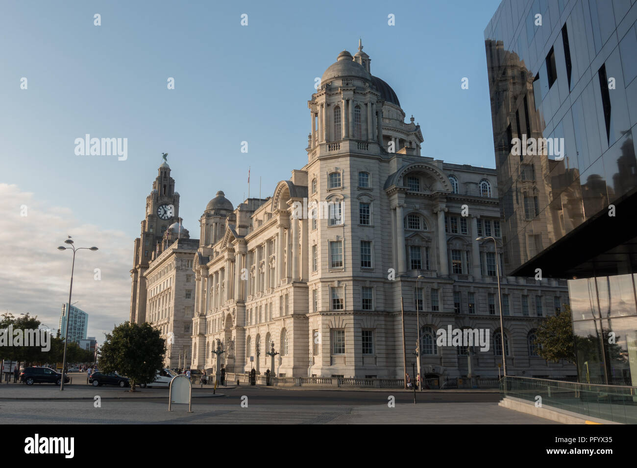 Old and new buildings near Mann Island. Liverpool Docks area, UK Stock ...