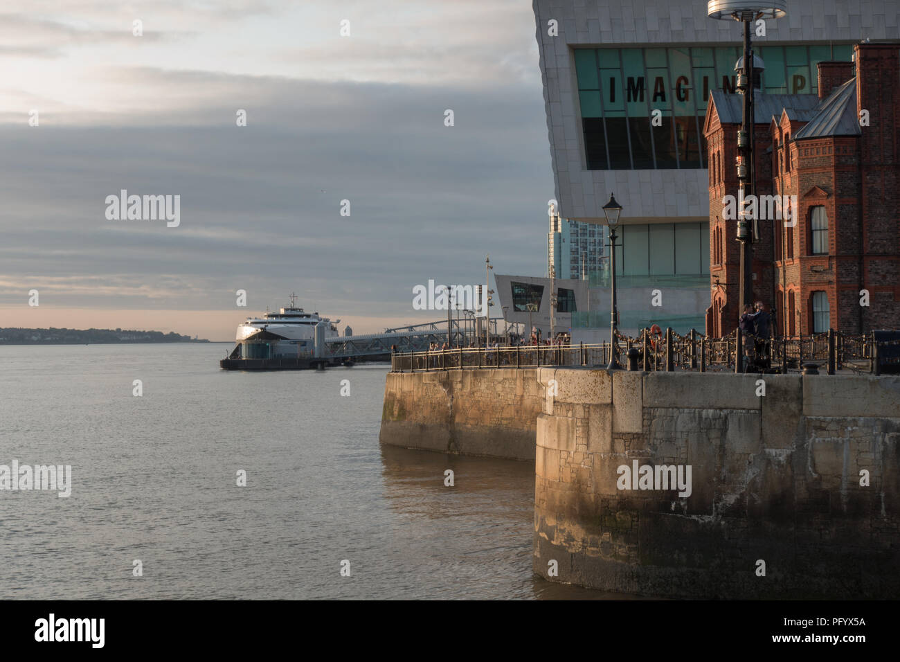 Liverpool Waterfront with ferry terminal, River Mersey, Liverpool, UK ...