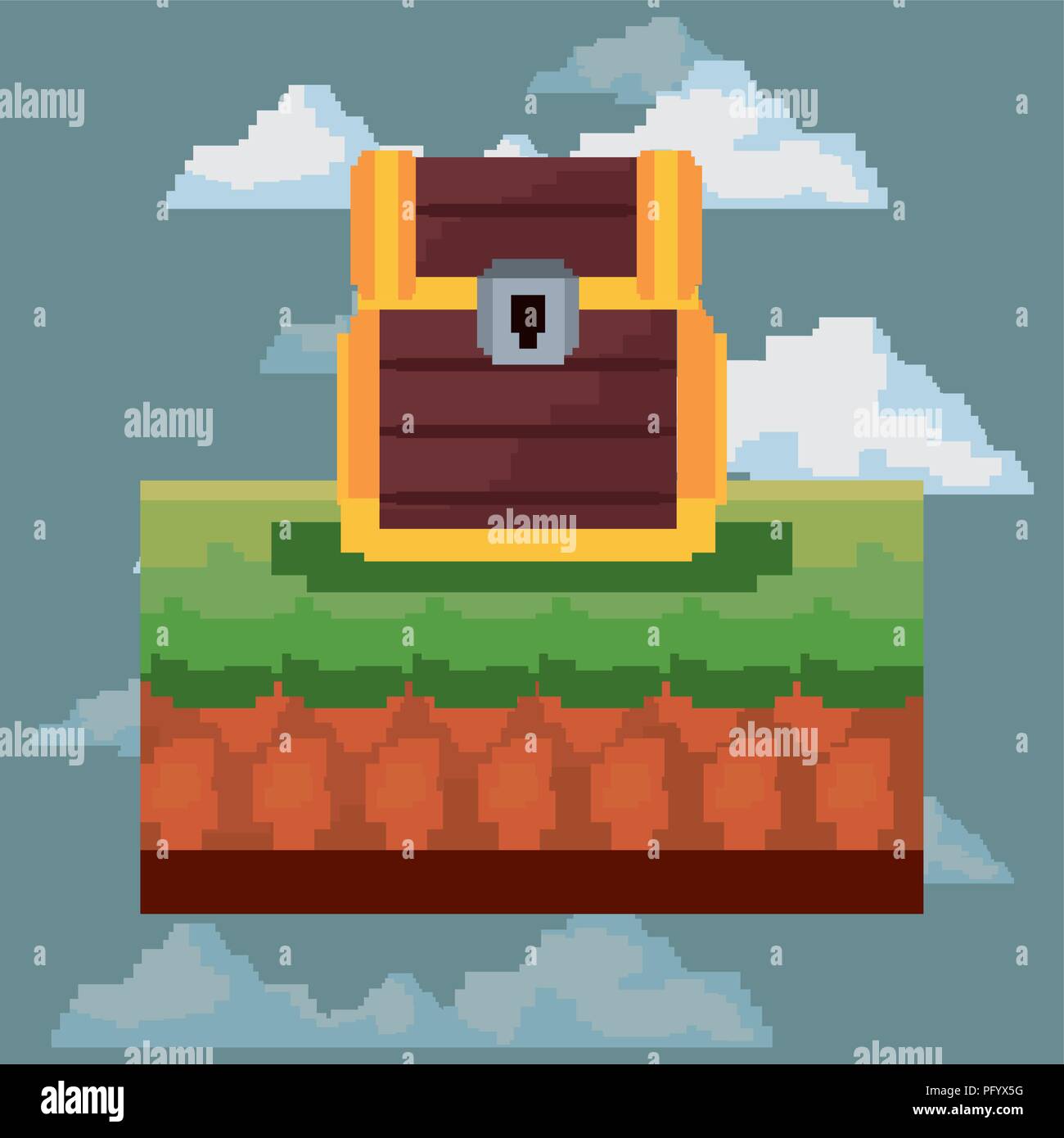 videogame concept with treasure chest over sky background, colorful ...
