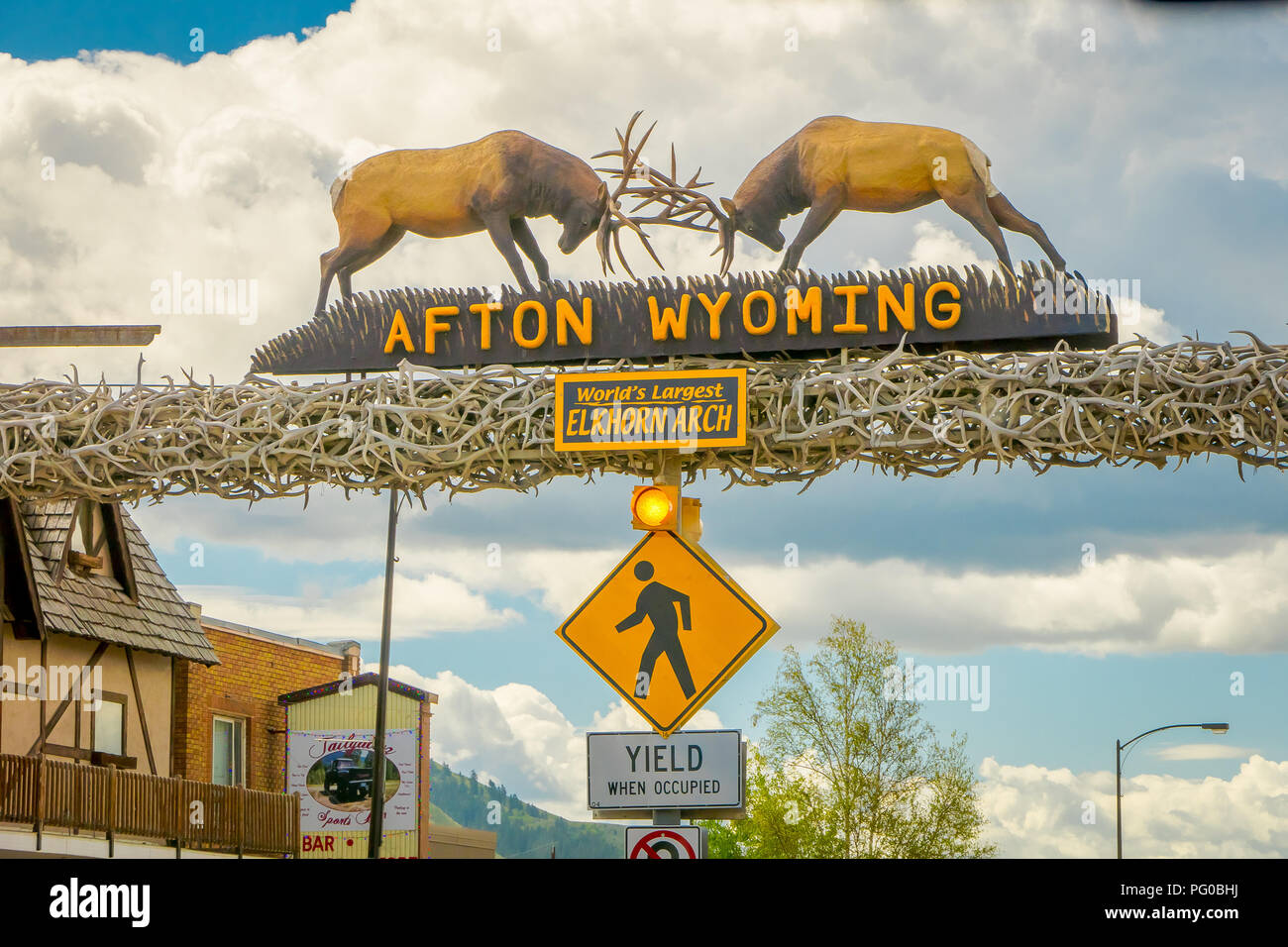 Afton, Wyoming, United States - June 07, 2018: Outdoor view of the ...