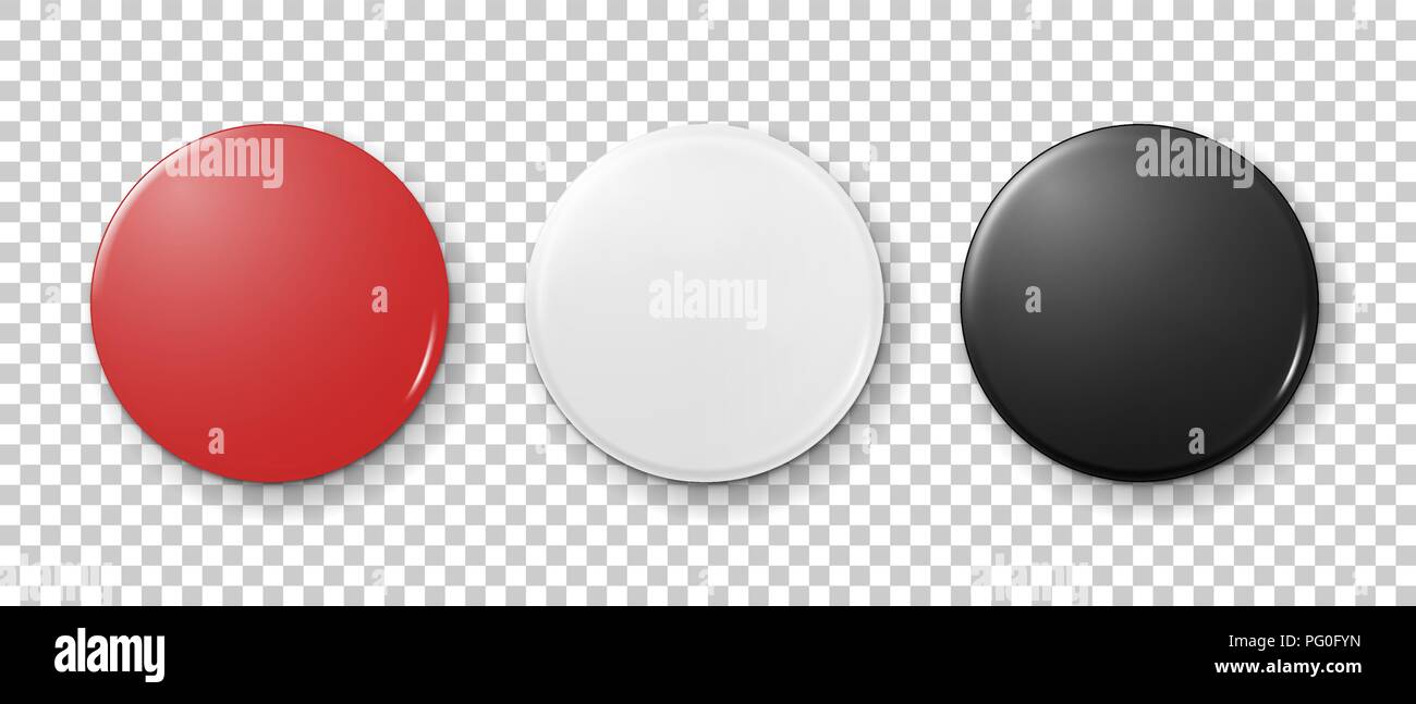 Realistic 3d empty graphic red, white and black button badge icon set ...