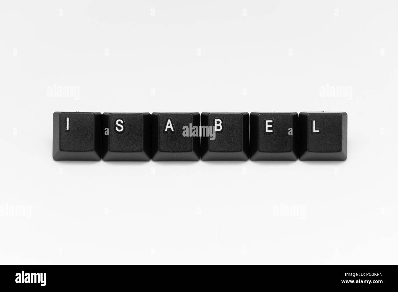 black keys of keyboard with different years words or names Stock Photo ...