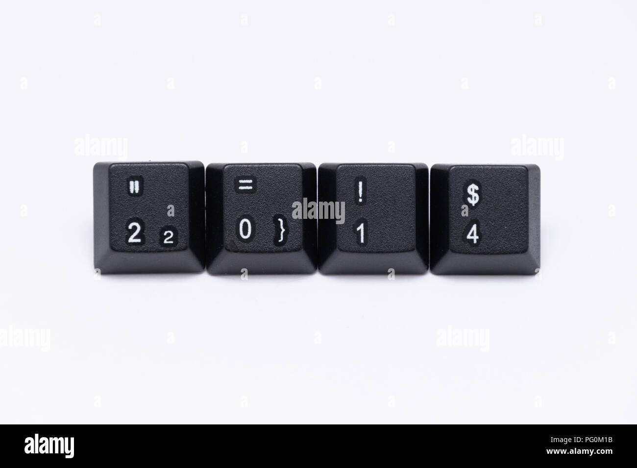 black keys of keyboard with different years words or names Stock Photo ...