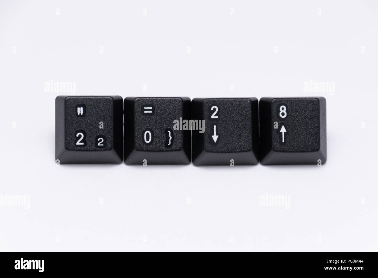 black keys of keyboard with different years words or names Stock Photo ...