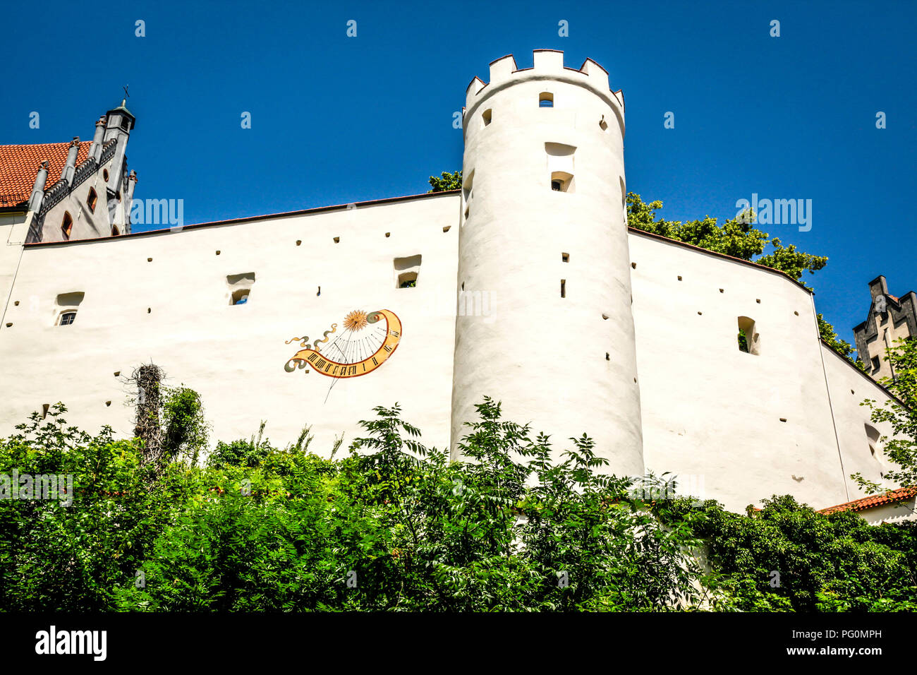 The high castle of Fussen overlooking the old town in Southern Germany ...