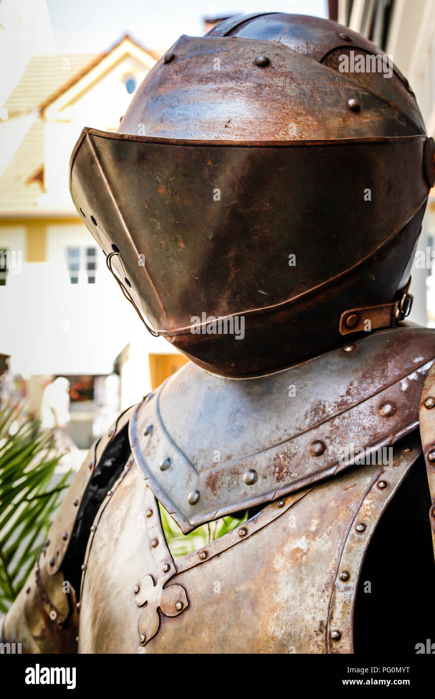 Medieval armor outside Gastof Krone hotel and restaurant in Fussen ...