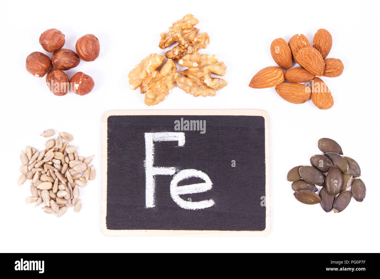 Inscription Fe and healthy natural food containing iron, omega acids ...